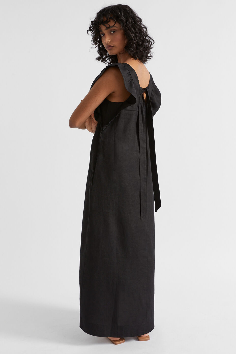 Linen Frill Sleeve Column Dress
