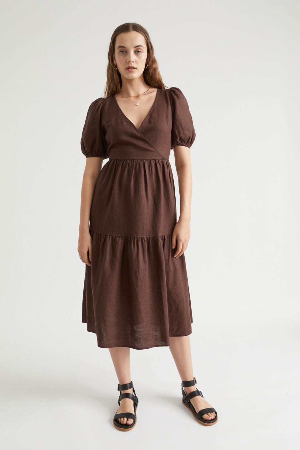 Core Linen Cross Front Midi Dress